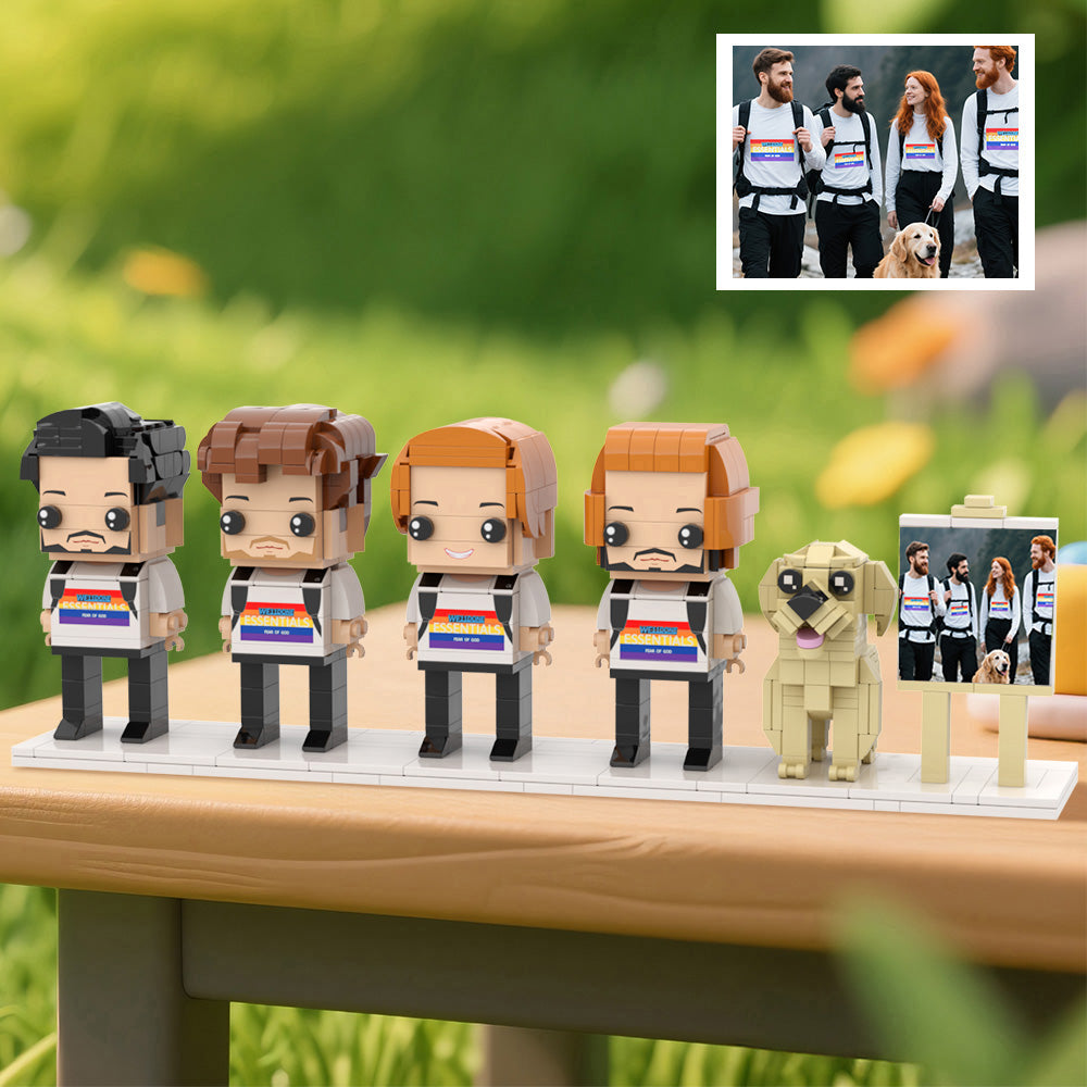Custom Full-Body Brick Figures of 4 People and Dog with Frame Personal ...