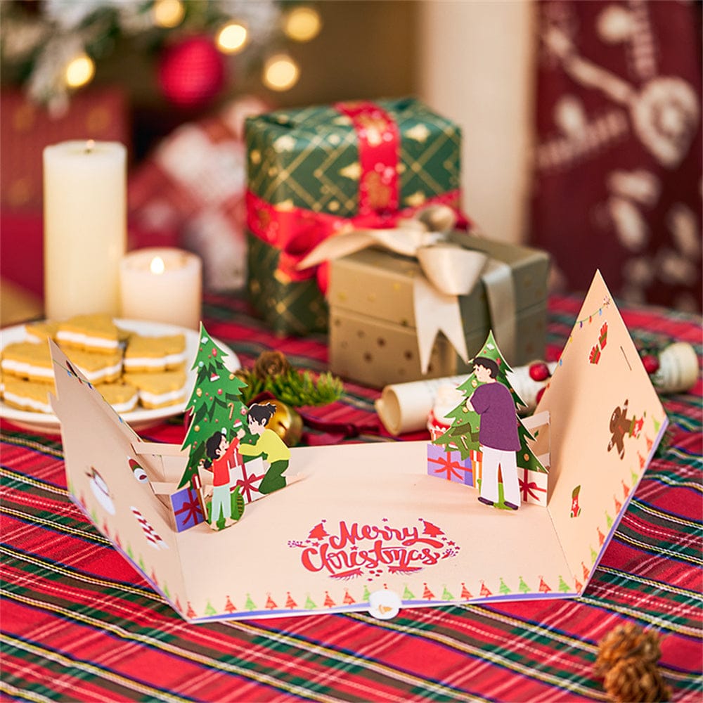 Double Opened Christmas 3D Pop Up Card Christmas Family Greeting Card ...